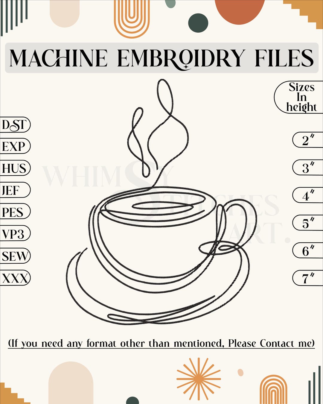Coffee Cup Line Art Embroidery Design: 6 Sizes (digital Download) - Etsy
