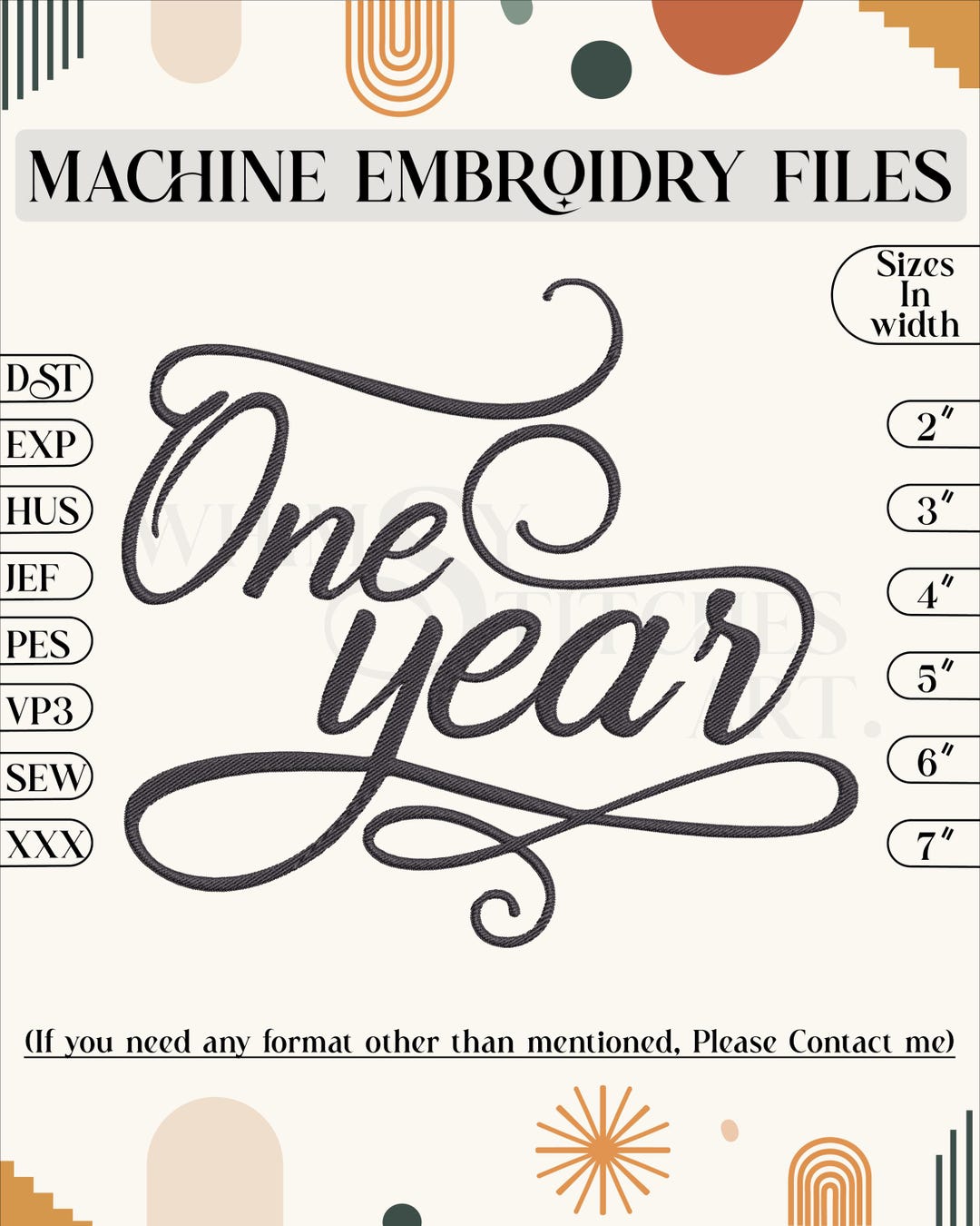 First Birthday Embroidery Design, Machine Embroidery, 1ine Year ...