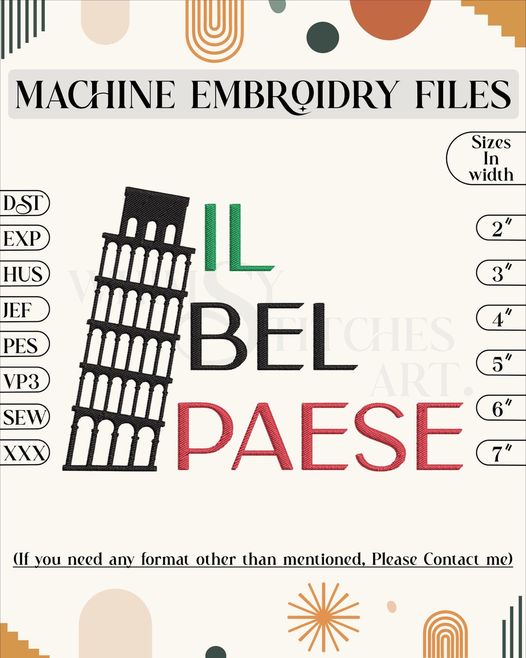 Tower of Pisa - One Line Art - Machine Embroidery Pattern – 6 Sizes ...