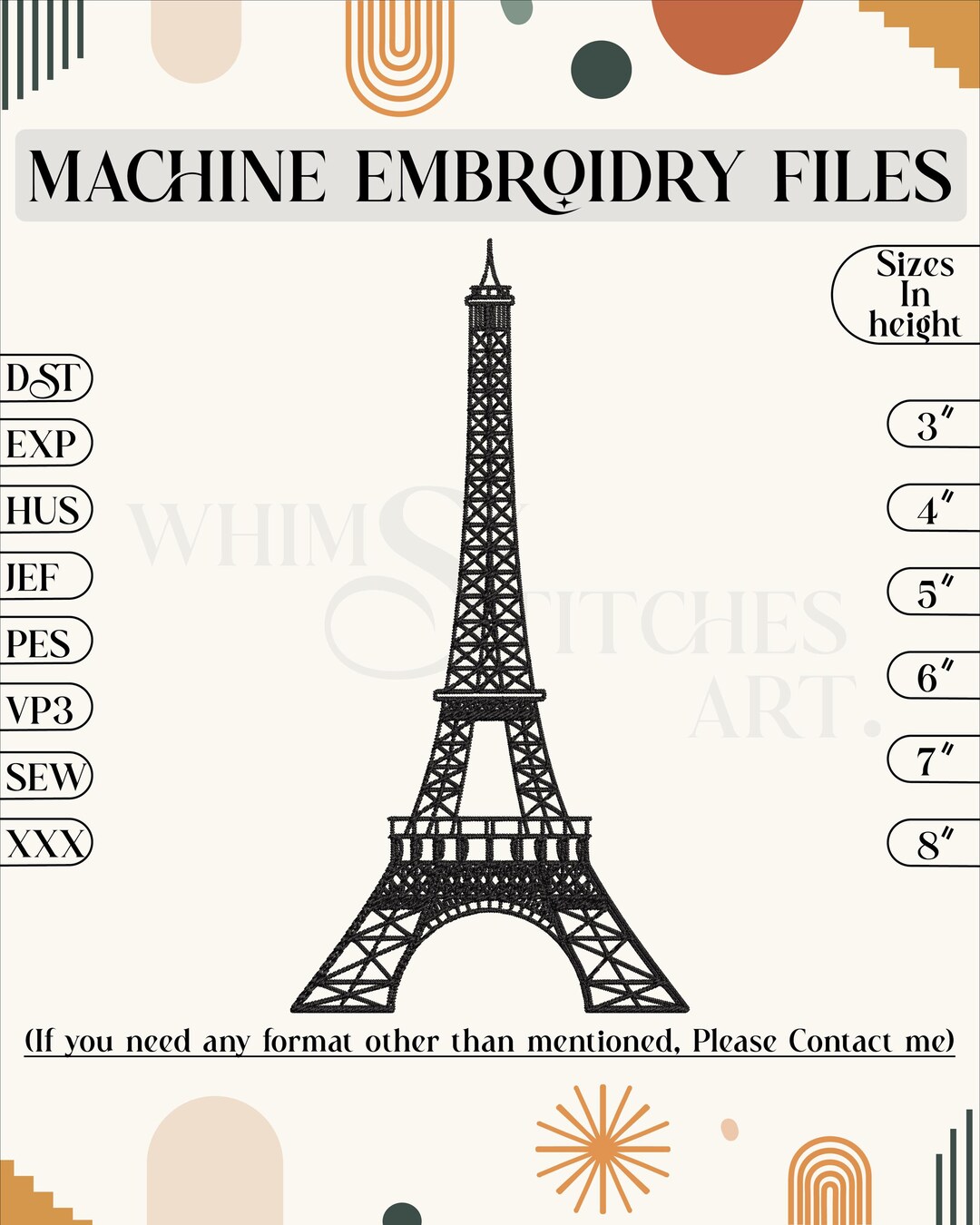 Eiffel Tower Embroidery Designs, Paris Embroidery Design, 6 Sizes ...