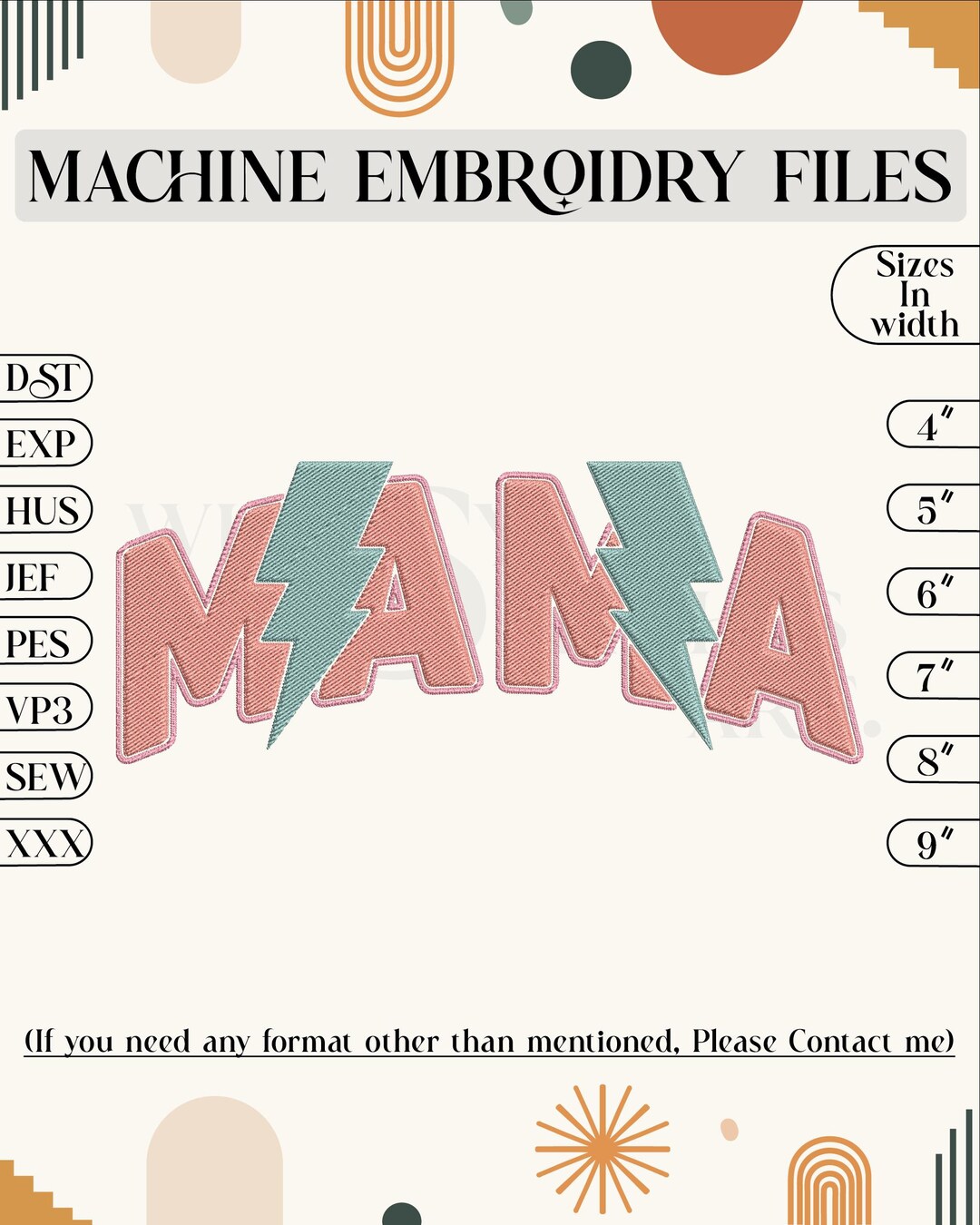 Thunderbolt Mama Embroidery Design, 6 Sizes, Instant Download - Etsy