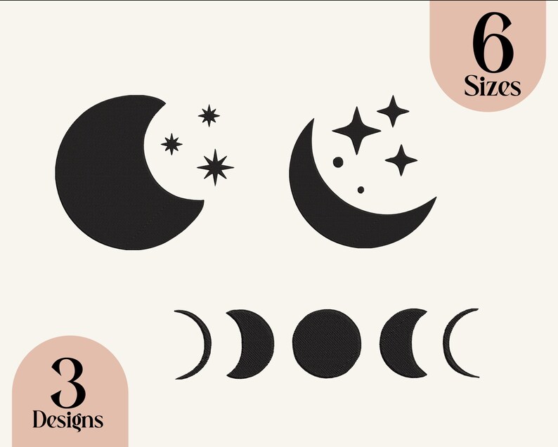 Moon and Stars Embroidery Design, Instant Download in 6 Sizes - Etsy