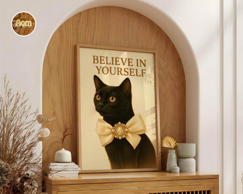 Believe in Yourself Cat Wall Art, Printable Black Cat Poster, Boho ...