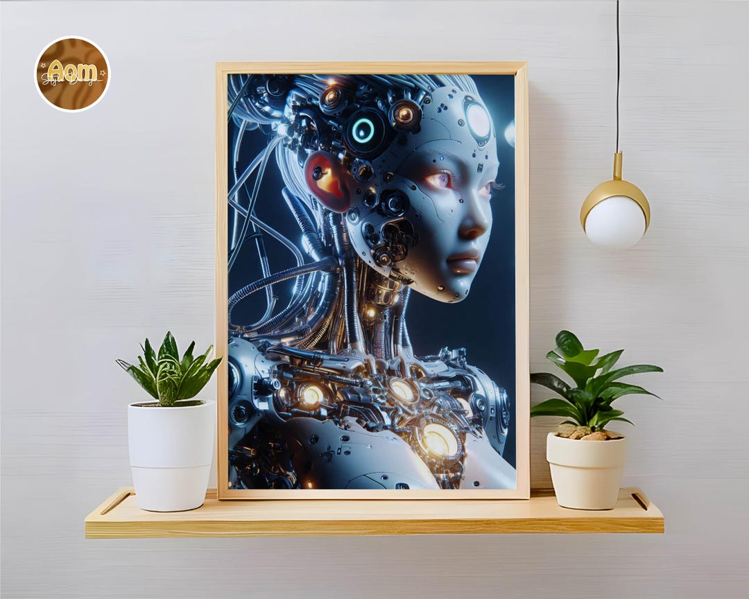 AI Robot Girl Digital Art Print Futuristic Female Robot Illustration ...