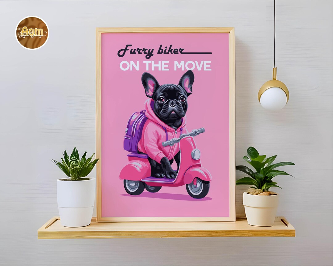 Wall Art Cute Biker Puppy - Adorable Dog on Motorcycle Digital Print ...