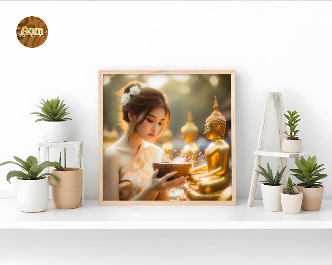 3 Piece Wall Art,thai Songkran Blessing Digital Art Woman, Water ...