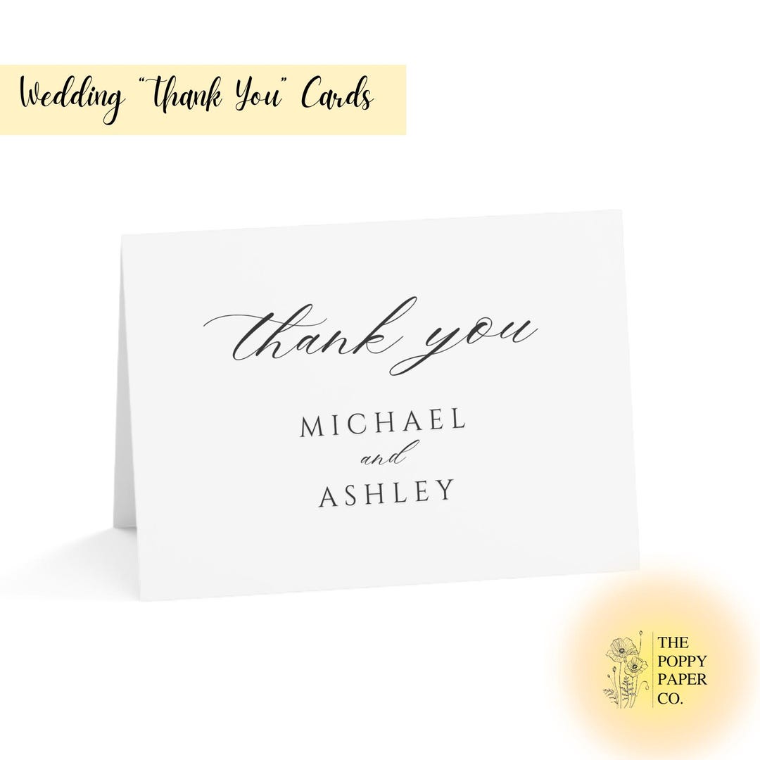 Thank You Cards With Personalized Names. Elegant Script Folded Notes ...