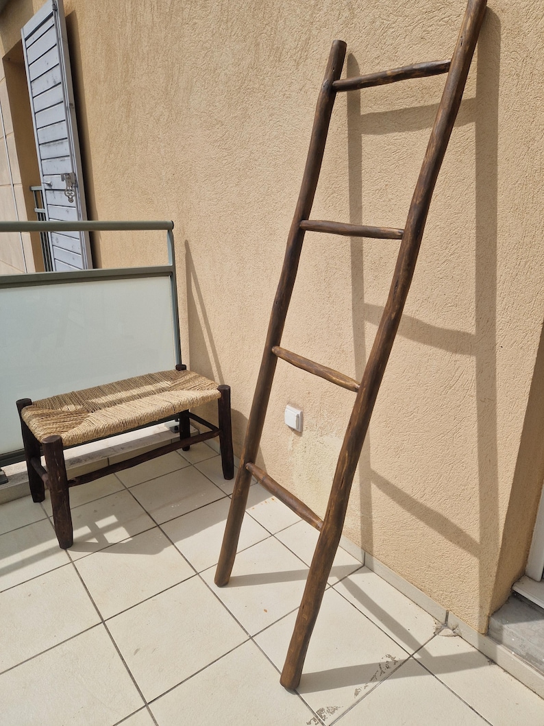 Rustic Wooden Decorative Ladder, Boho Towel Rack, Natural Wall Storage ...