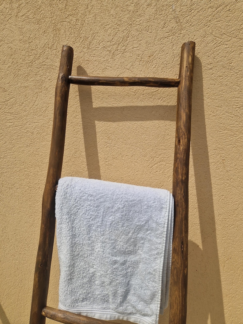 Rustic Wooden Decorative Ladder, Boho Towel Rack, Natural Wall Storage ...