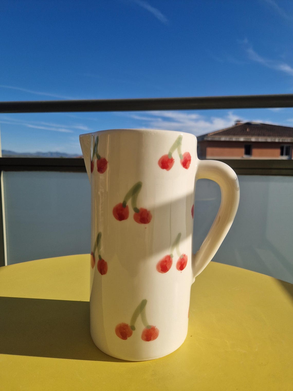 Handmade Ceramic Pitcher – Hand-painted Cherry Design – Retro and ...