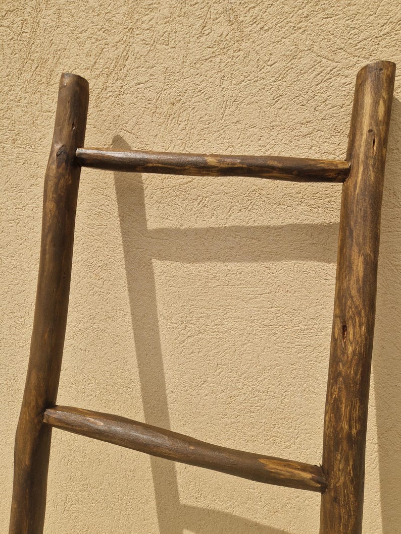 Rustic Wooden Decorative Ladder, Boho Towel Rack, Natural Wall Storage ...