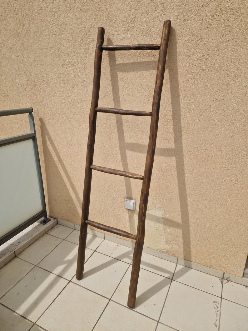Rustic Wooden Decorative Ladder, Boho Towel Rack, Natural Wall Storage ...