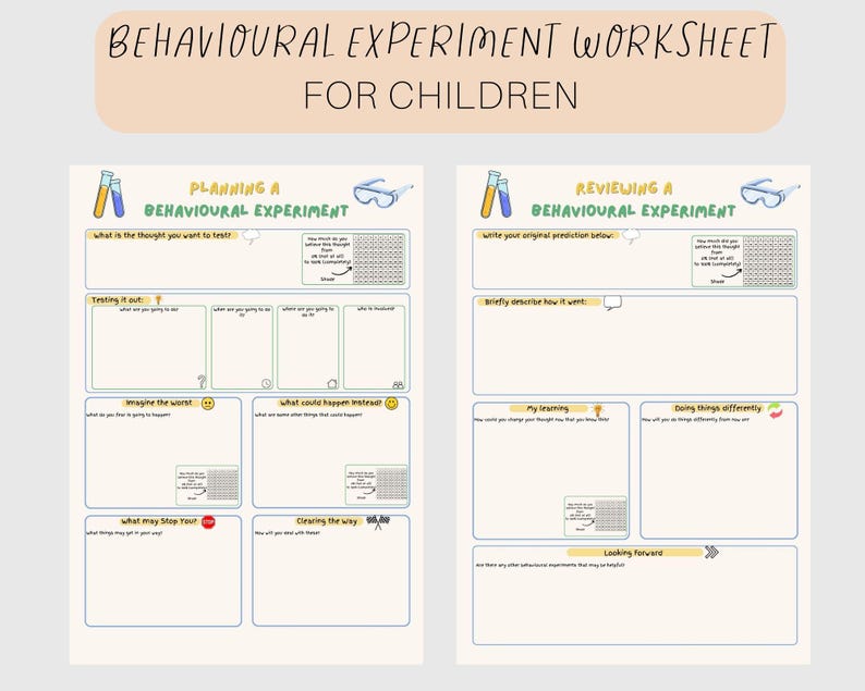 Behavioural Experiment Worksheet for Children - Etsy