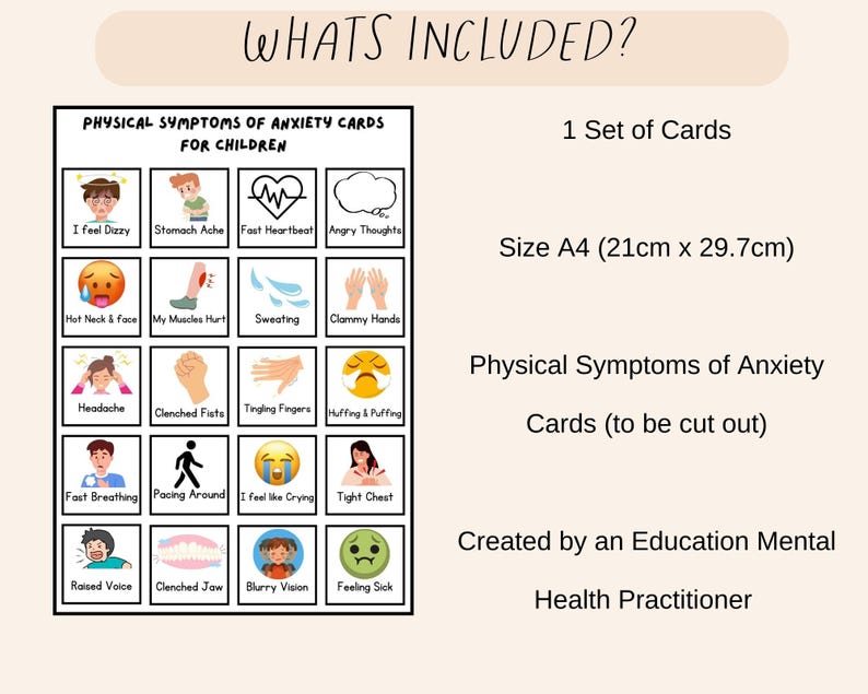 Physical Symptoms of Anxiety Cards for Children - Etsy