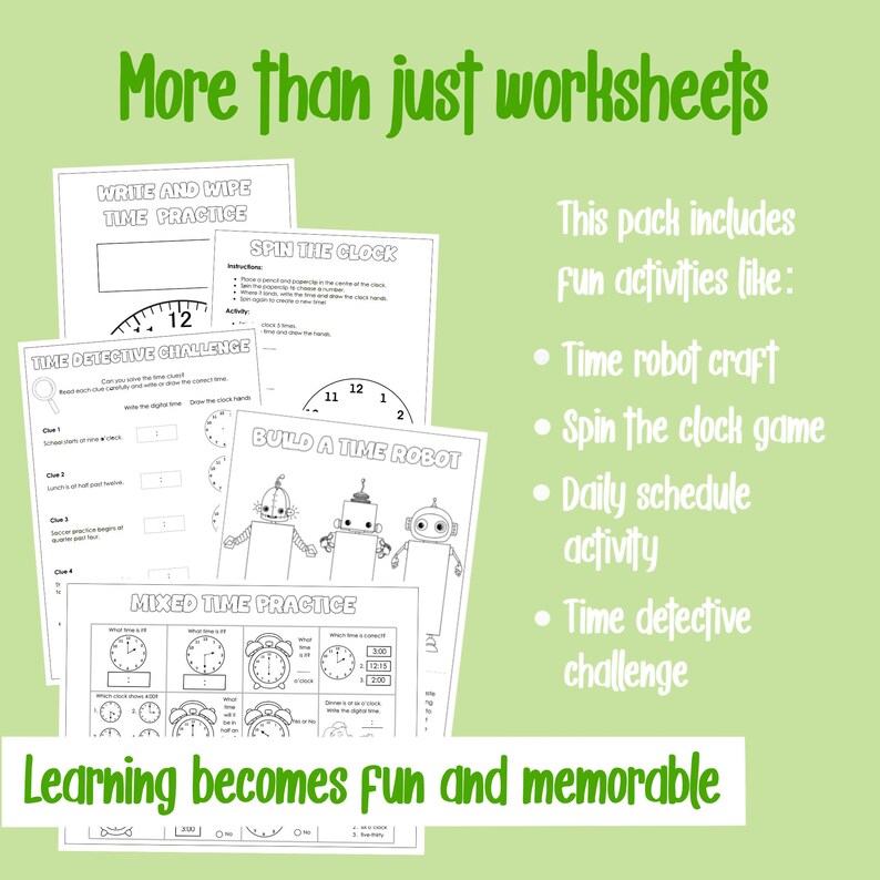 Telling Time Activity Pack Tell Time Worksheets for Kids Hands-on ...