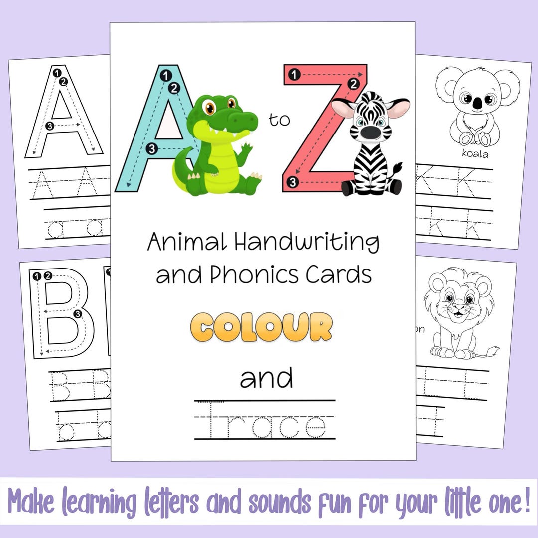 Animal Handwriting and Phonics Cards - Color and Trace - Digital ...