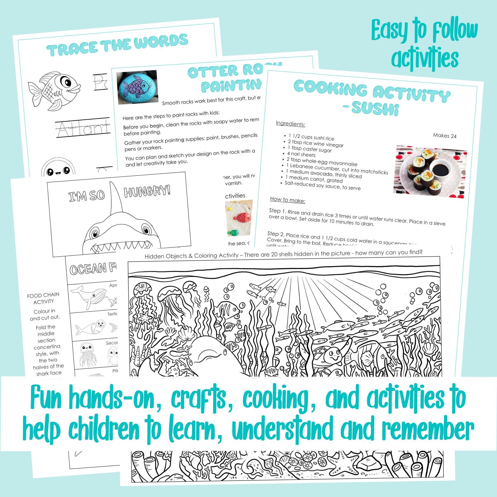 Ocean Learning Workbook: Marine Life, Food Chain, Crafts (digital ...