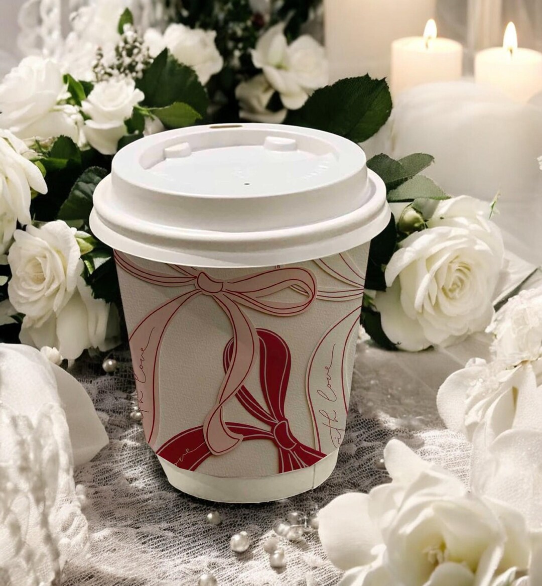 Pink Bow Paper Cups, Wedding Emboss Double Wall Cups, Wedding ...