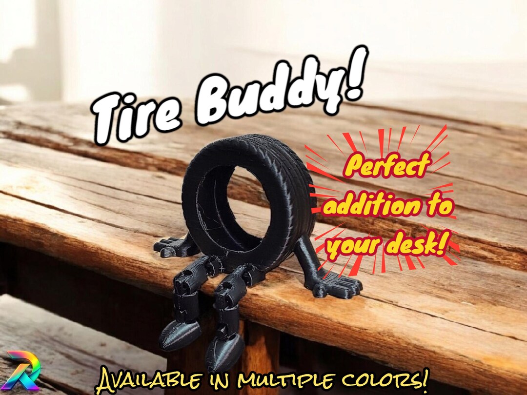 Tire Buddy Articulated 3D Printed Posable Tire Figurine Fidget Desk Toy ...