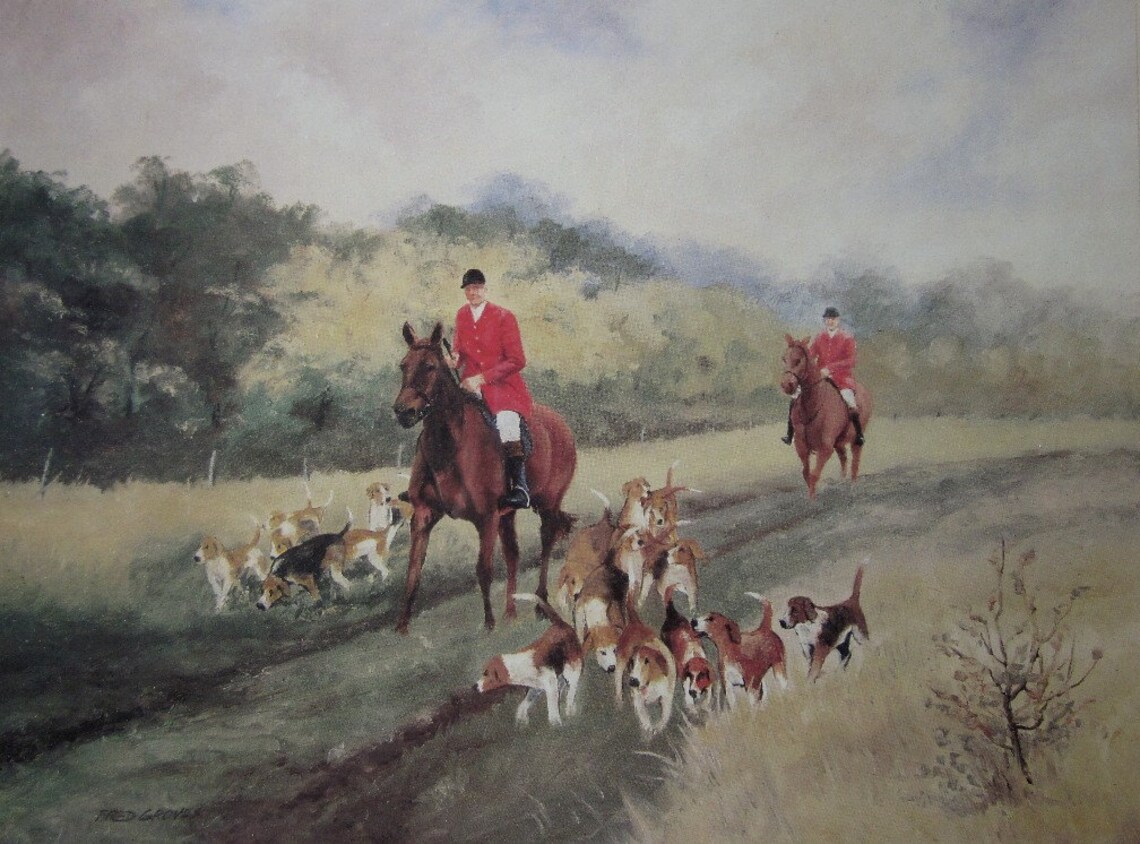 2 vintage English Fox Hunt scene framed art prints by Fred | Etsy