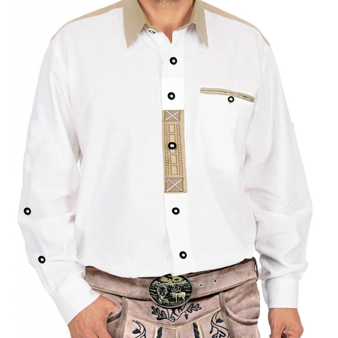 Bavarian Men’s White Shirt With Embroidery Traditional German Trachten ...