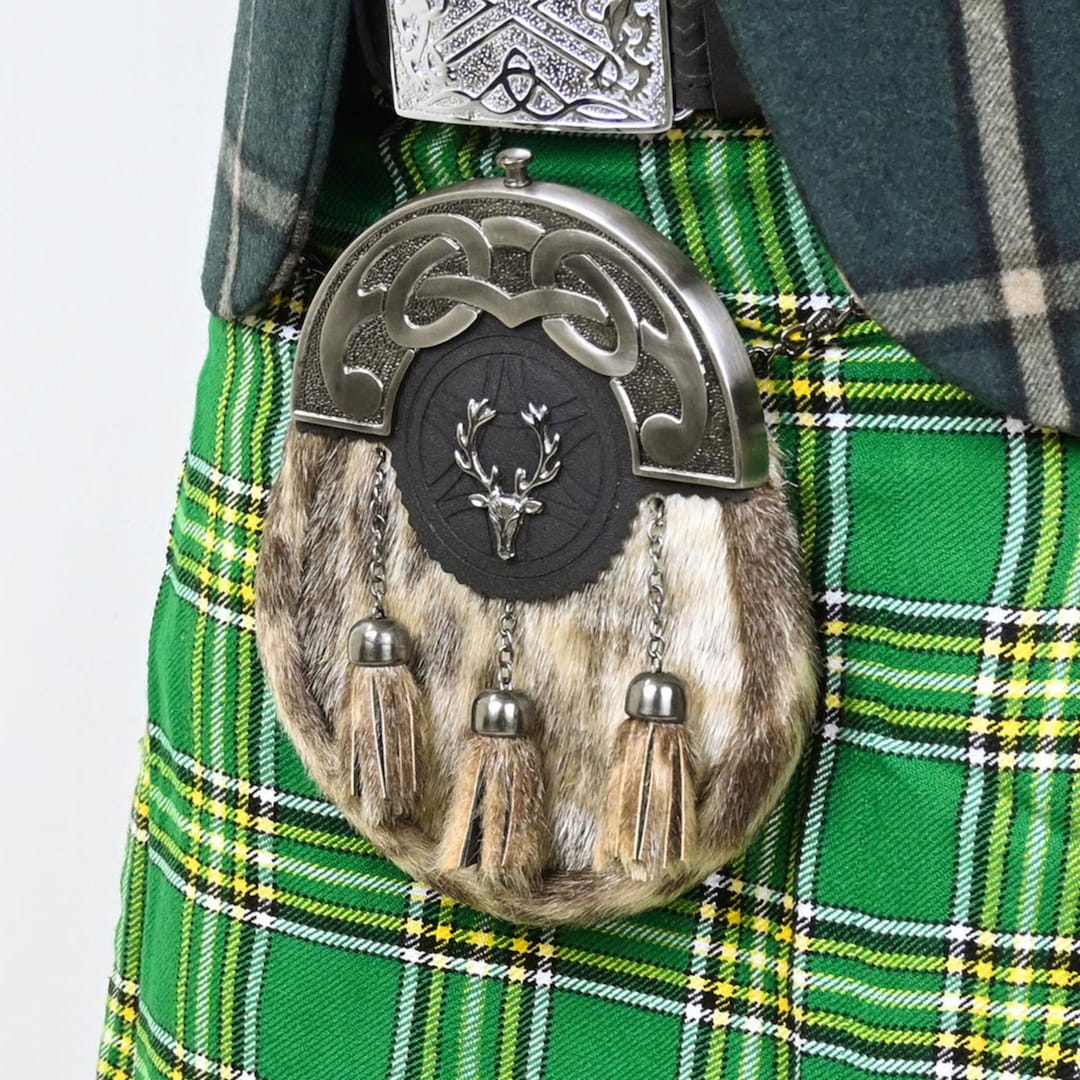 Stag Head Scottish Kilt Sporran – Rabbit Fur & Leather Highland Sporran ...