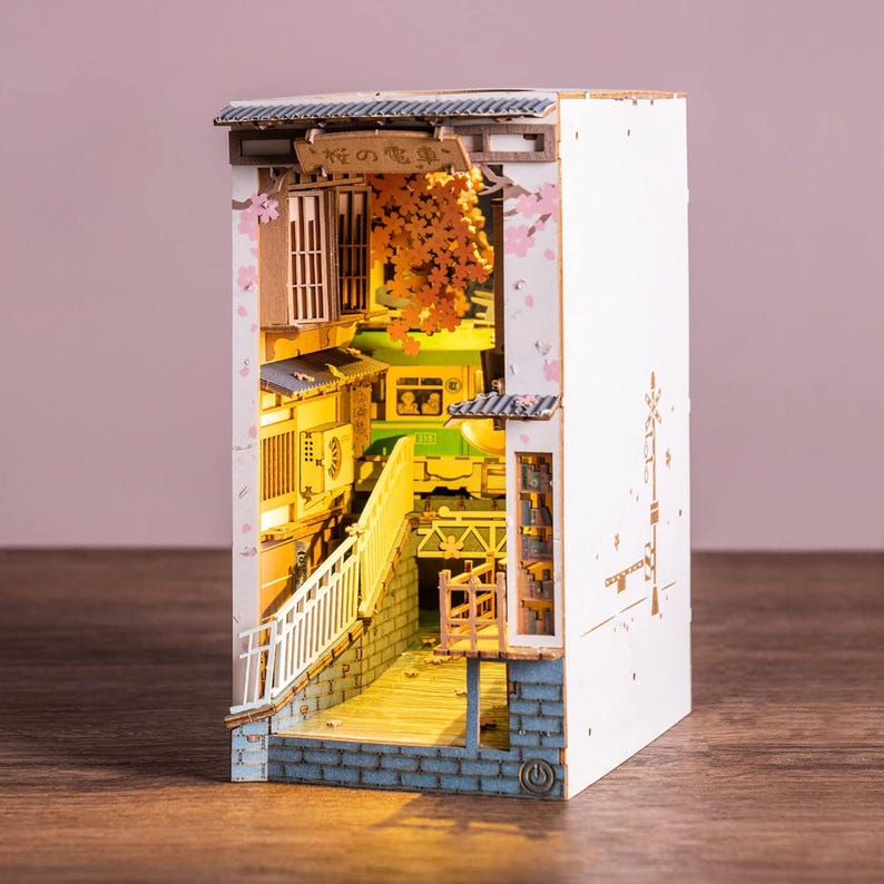 Japanese Falling Sakura River Tram Book Nook – Cherry Blossom DIY ...