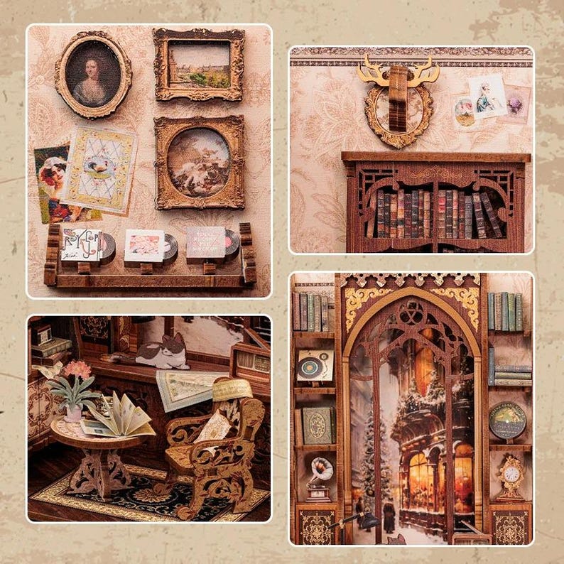 DIY Miniature Book Nook Kit – Wooden Bookshelf Insert With LED Lights ...