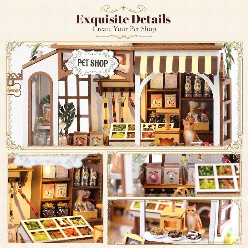 DIY Miniature Pet Shop Book Nook Kit: LED Wooden Puzzle Bookshelf Decor ...