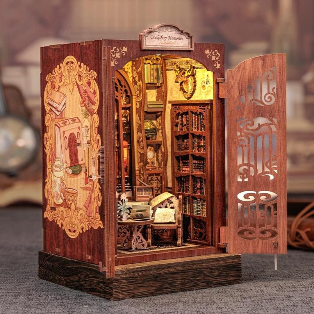 DIY Miniature Book Nook Kit – Wooden Bookshelf Insert With LED Lights ...