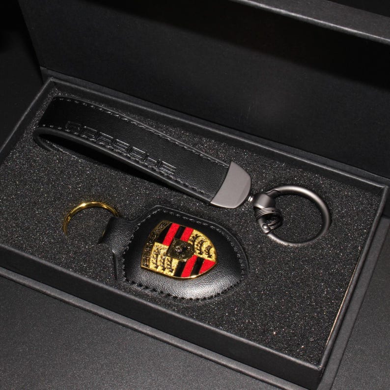 Porsche Leather Keychain | Car Crest Key Ring for Porsche Lovers ...