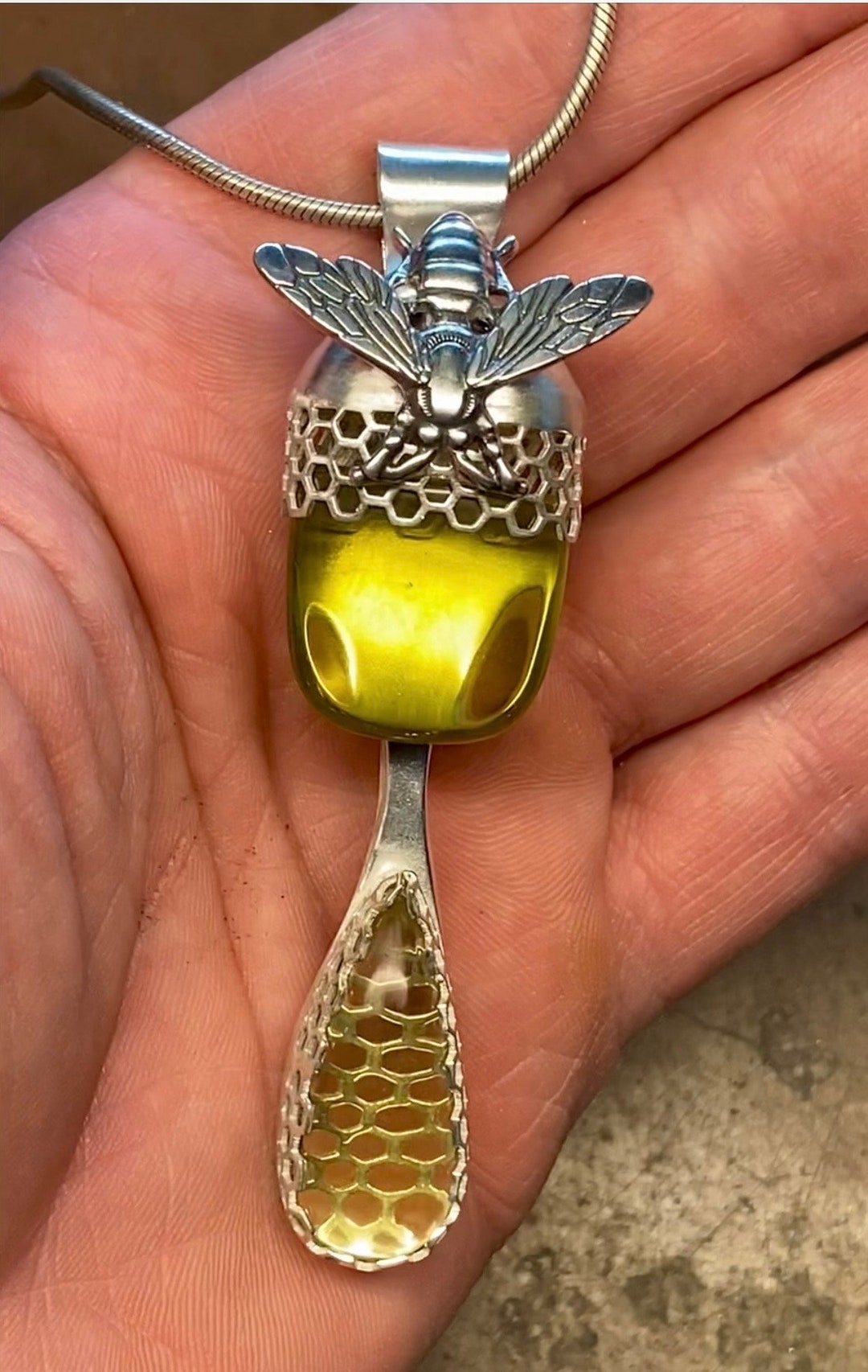 Beehive Pendant. Sterling Honeycombbezel, Oro Verde Quartz and Cast Bee ...