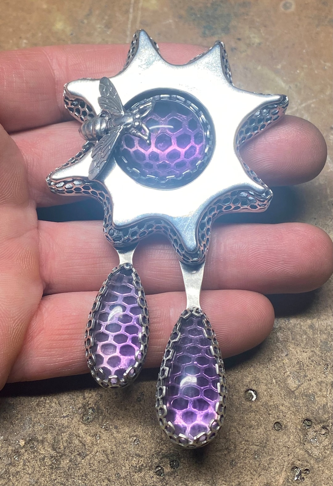 Sterling Silver Beehive Pendant With #honeycombbezel, Carved and ...