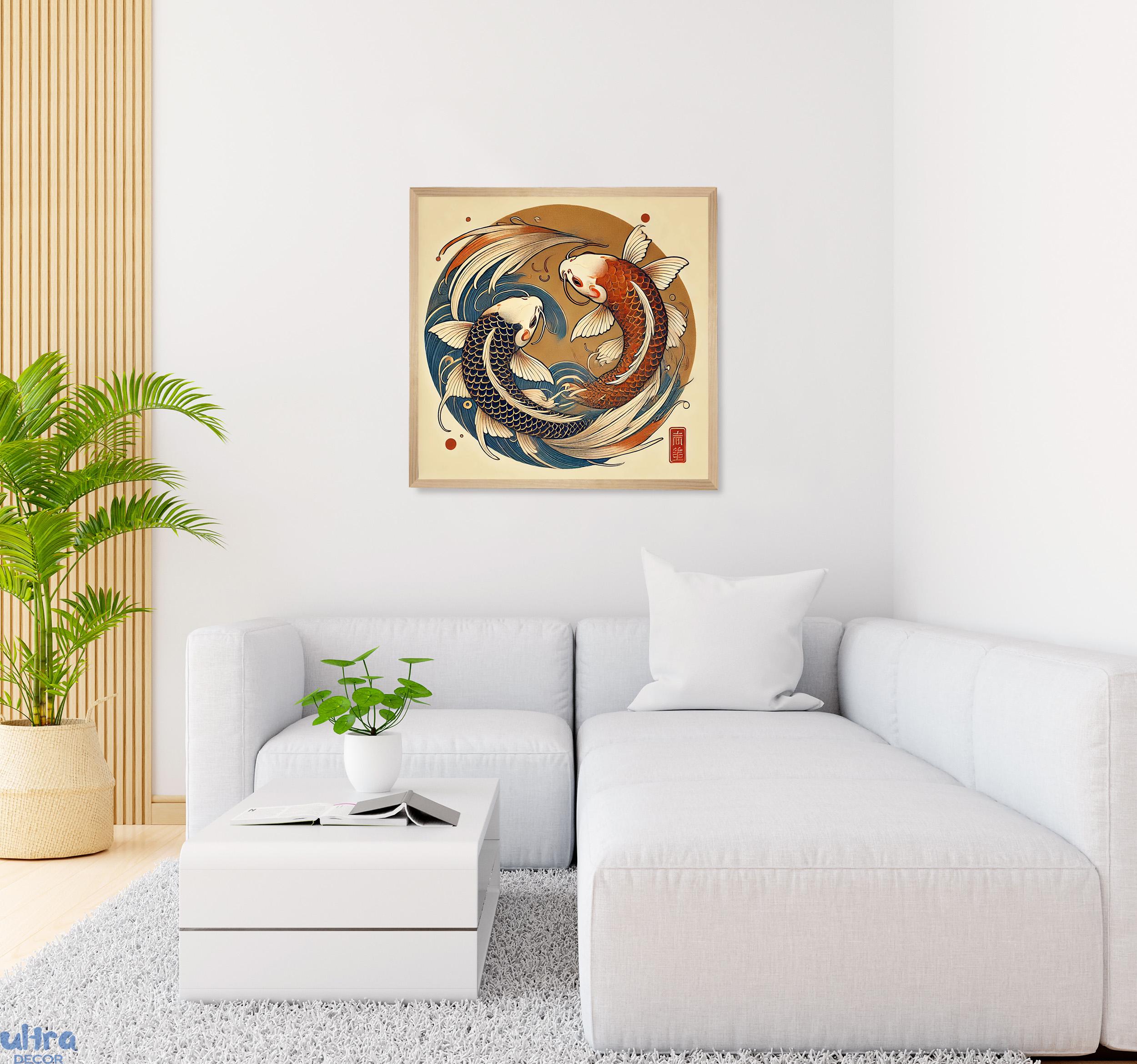 Japanese Koi Fish Art Yin Yang Symbols of Lucky, Wall Art, Wall Décor ...