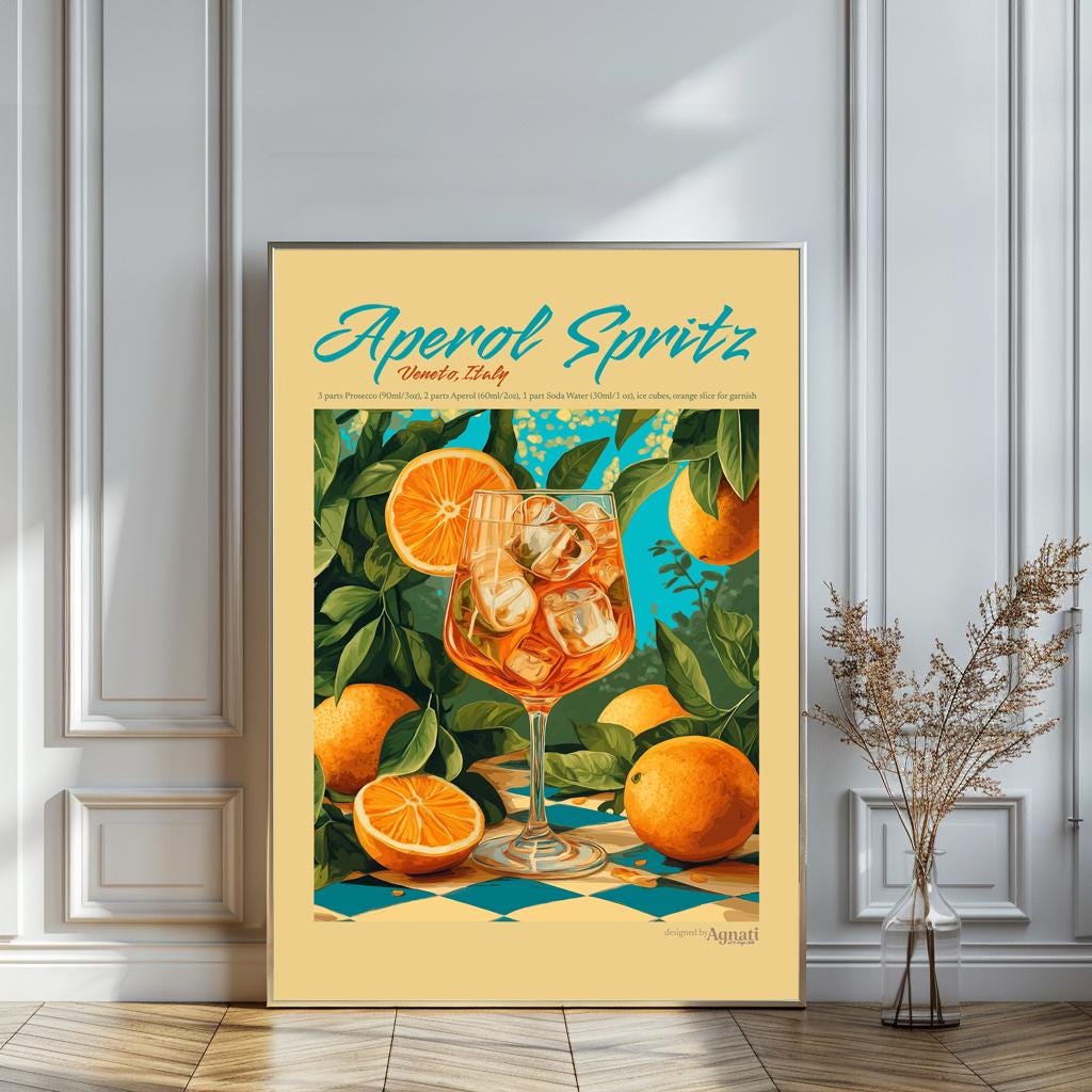 Aperol Spritz Poster, Printable Cocktail Poster, Artwork for Home, Bar ...