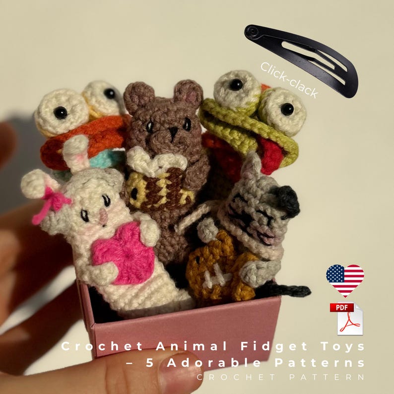 Crochet Animal Fidget Toys Pattern – Amigurumi Bundle, 5 Designs (PDF ...
