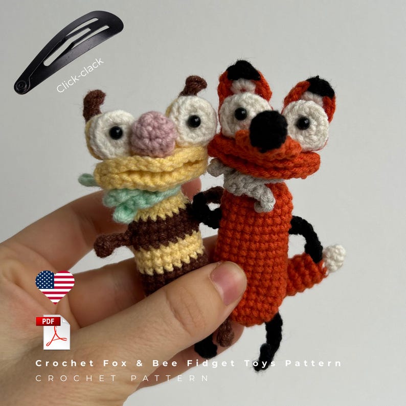 2-in-1 Fox and Bee Crochet Fidget Toys – Stress Relief Pattern - Etsy