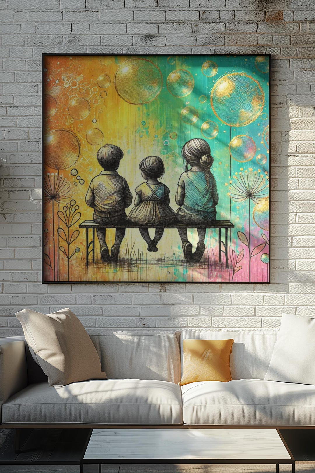Art Print Wooden Frame, Siblings, Picture Sibling Love, Wall Art ...