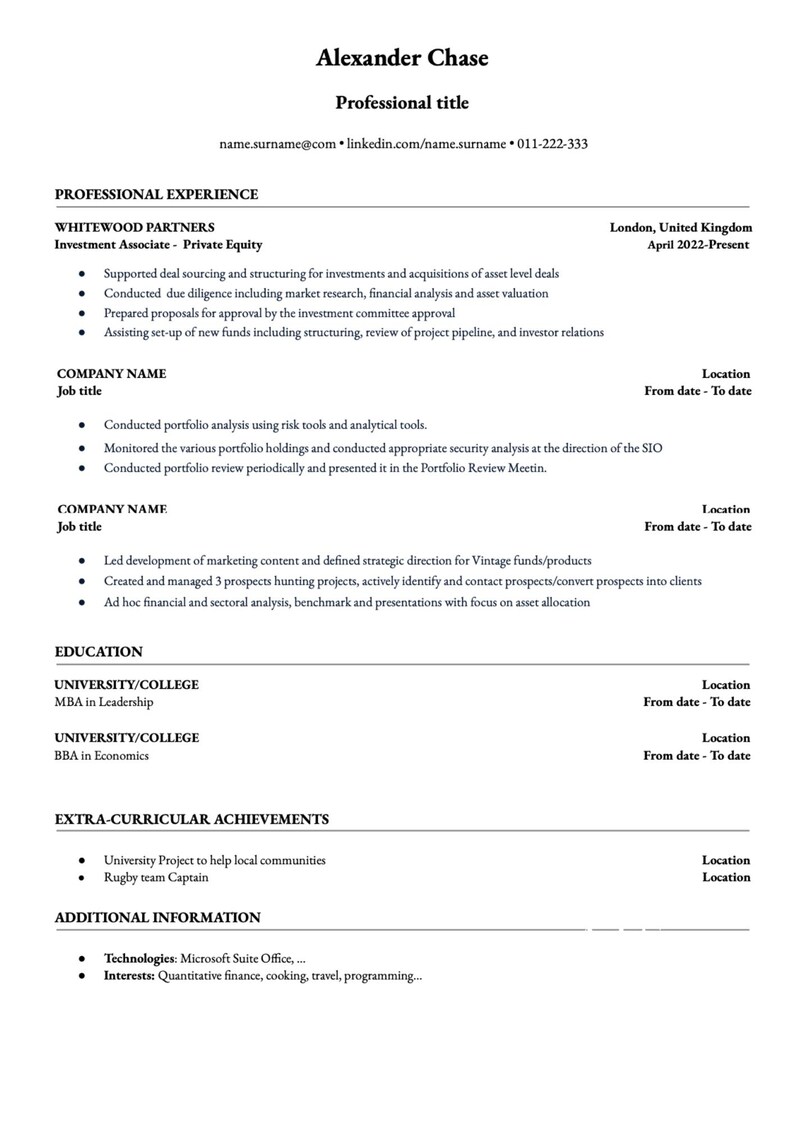 Resume Template Finance - Google Docs - ATS Friendly - Etsy
