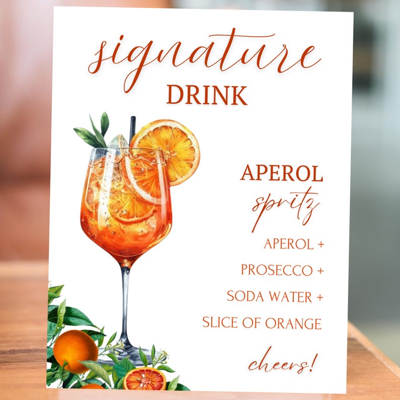 Spritz Signature Cocktail, Aperol Spritz Bar Sign, Signature Drink ...