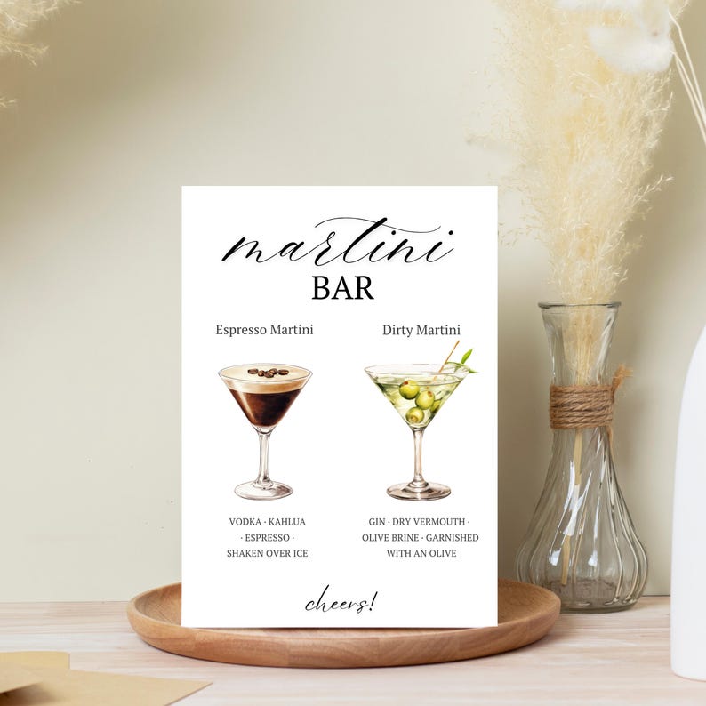 Martini Bar Signage. Martini Signature Drinks Bar Sign Template ...