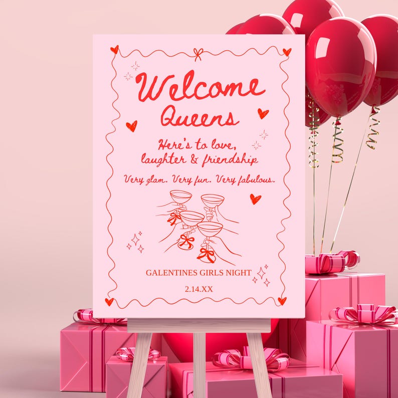 Hand Drawn Galentine's Welcome Sign, Girls Night Party Decor, Digital ...