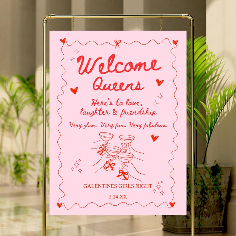 Hand Drawn Galentine's Welcome Sign, Girls Night Party Decor, Digital ...