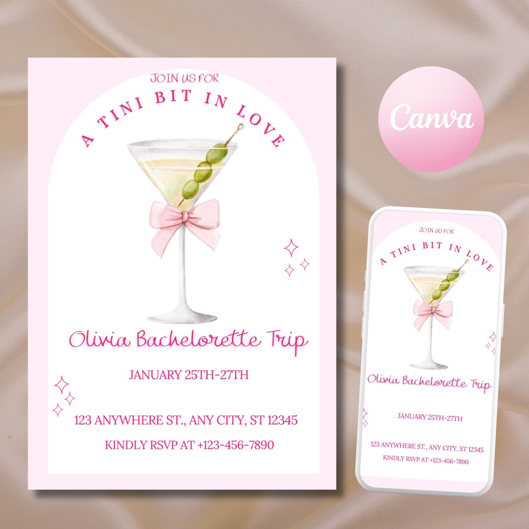 A Tini Bit in Love Bachelorette Invitation Itinerary, Dirty Martini ...