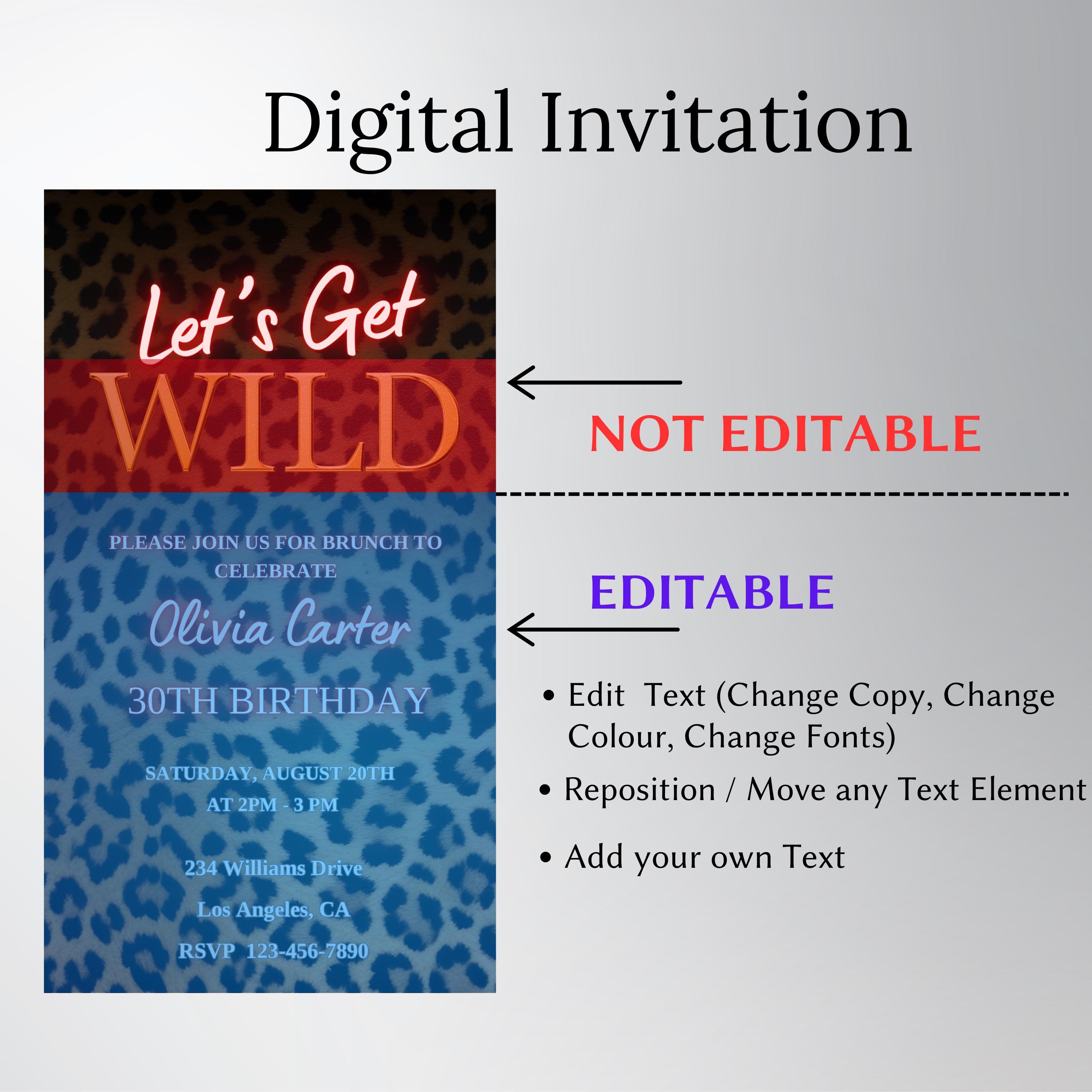 Cheetah Print Birthday Invitation Template: Red & Gold Jungle Glam ...