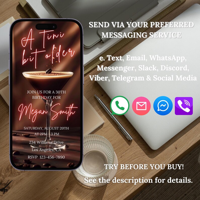 Digital Birthday Invitation A Tini Bit Older, Martini Theme Party ...