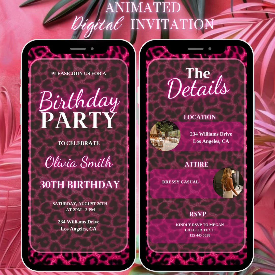 Cheetah Print Animated Birthday Invitation: Hot Pink Leopard (digital ...
