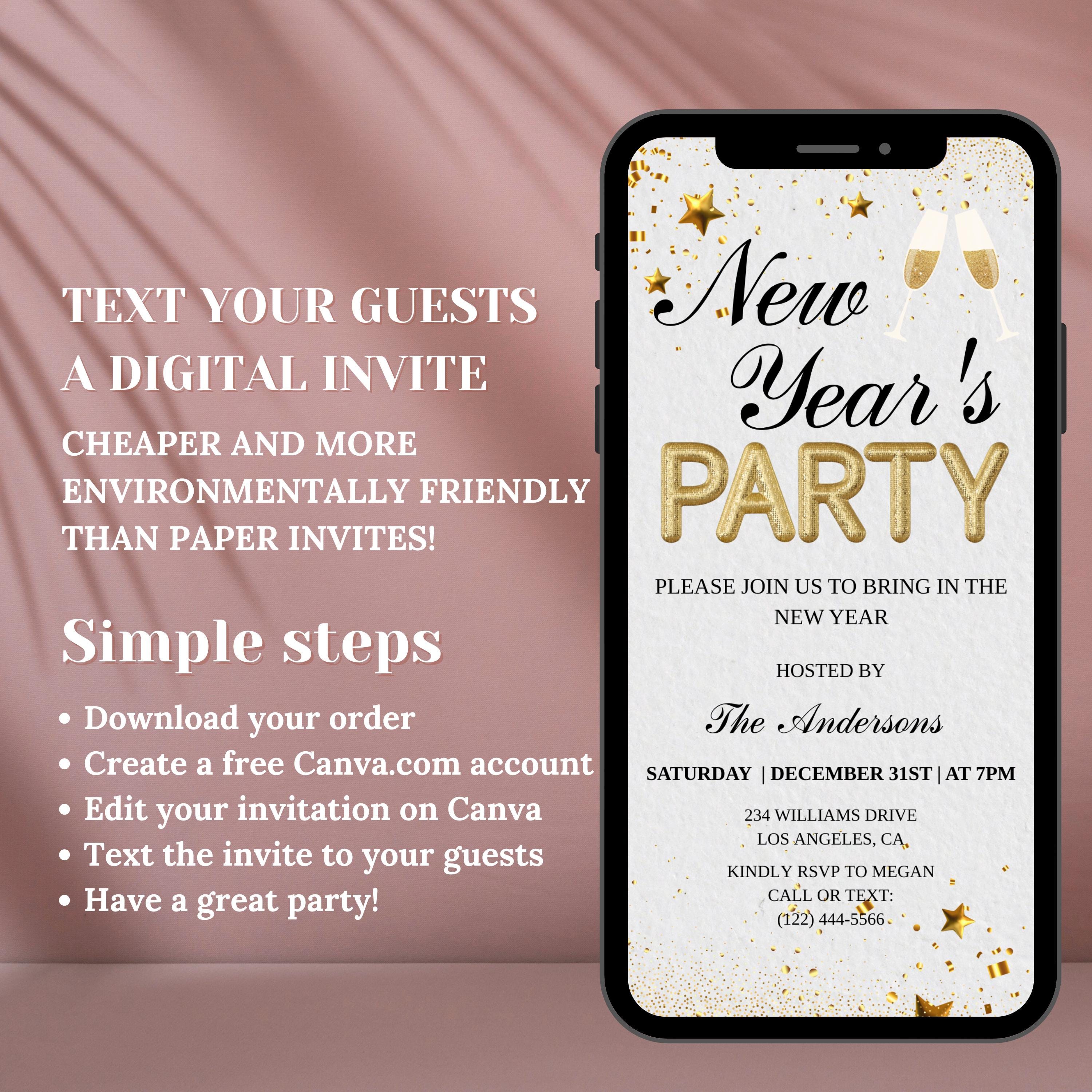 New Year's Party Invitation. Digital Animated White Gold New Years Eve ...
