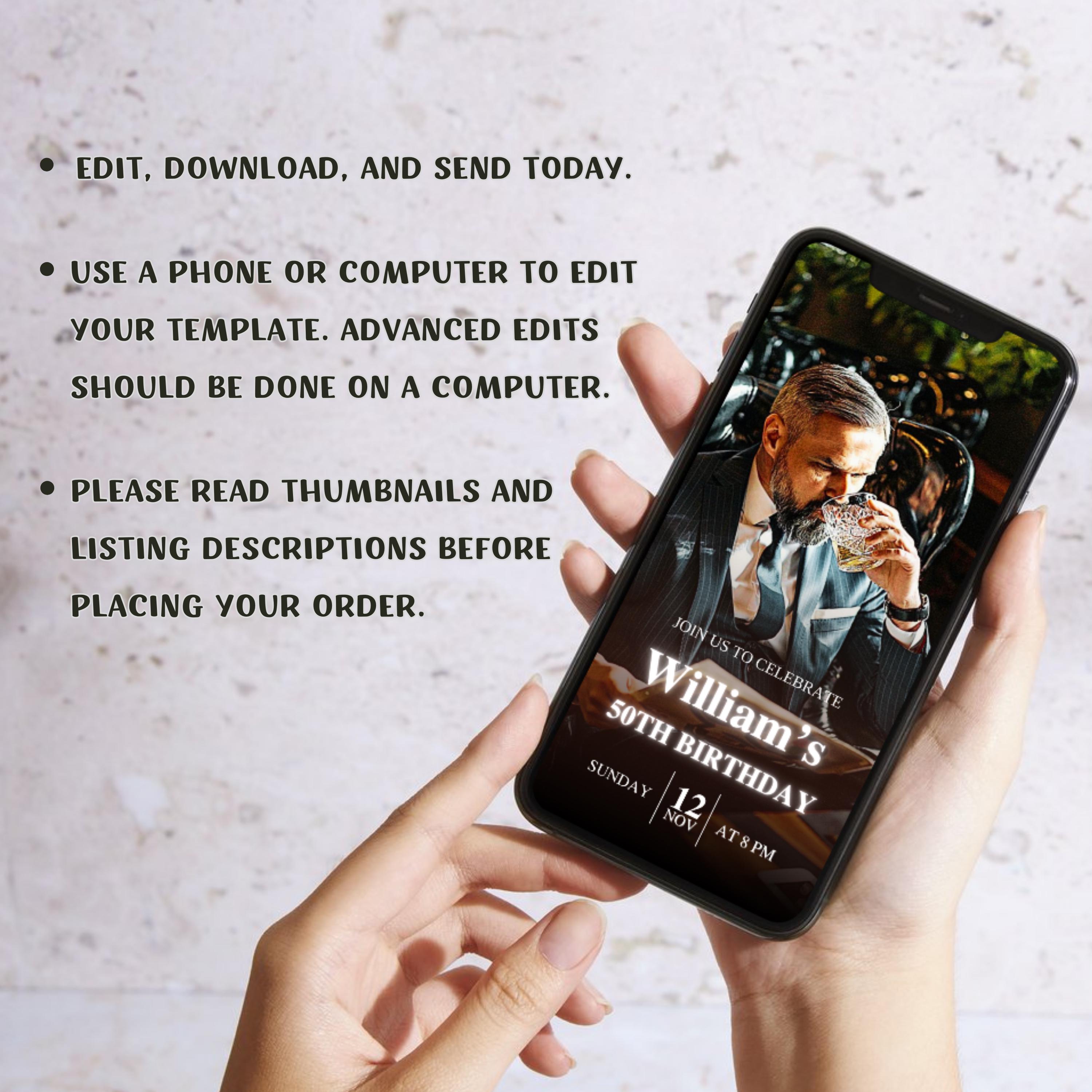 Digital Men Birthday Invitation, Men Invitation With Photo, Invitation ...