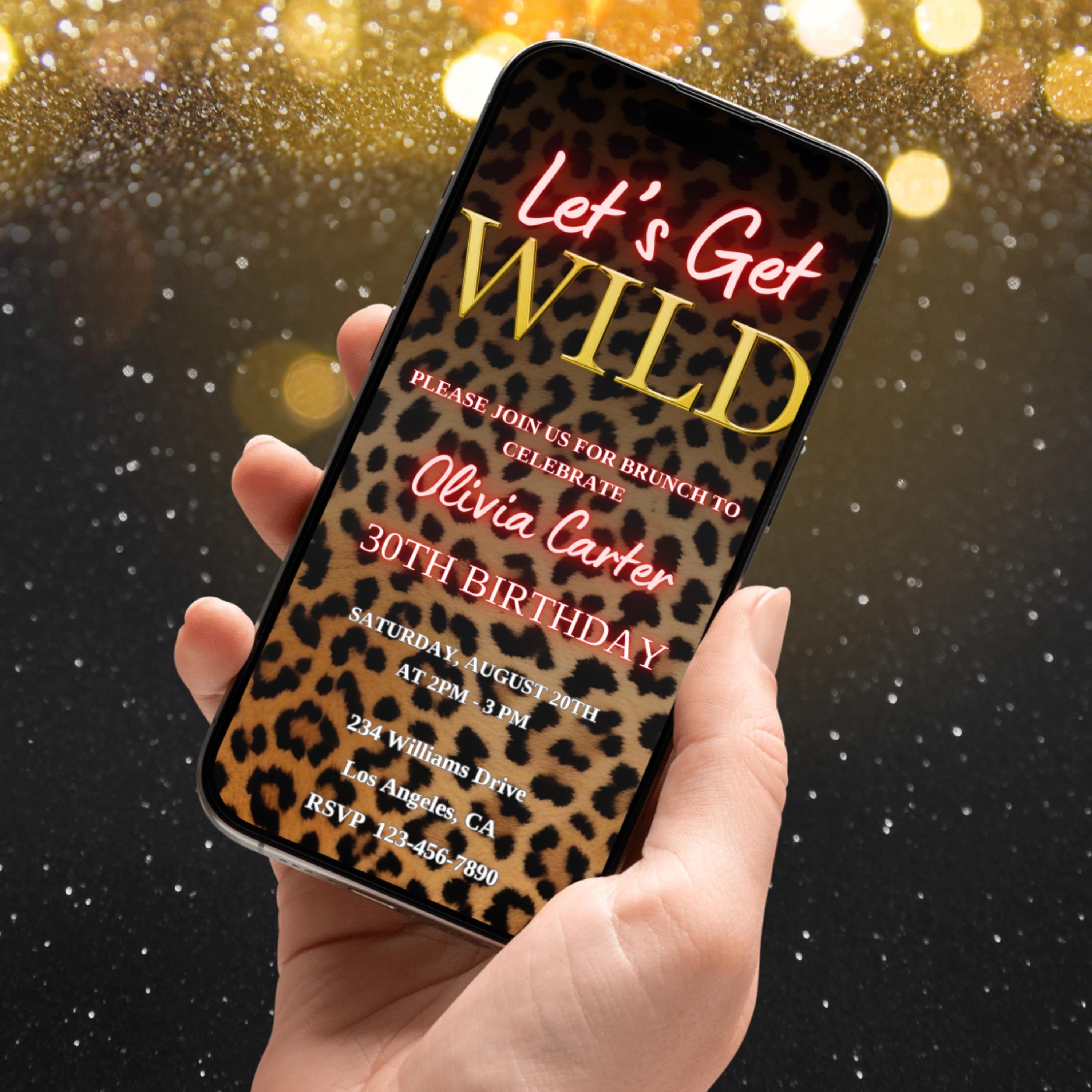 Cheetah Print Birthday Invitation Template: Red & Gold Jungle Glam ...